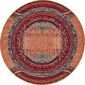 Unique Loom Estrella Collection Rustic, Distressed, Modern, Abstract Area Rug, 6 ft, Orange/Black
