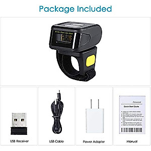 Eyoyo 1D Wireless Ring Barcode Scanner, Compatible with Bluetooth Function & 2.4GHz Wireless & Wired Connection, Portable Wearable Mini Finger Bar Code Reader Work with Windows, Mac OS, Android 4.0+,