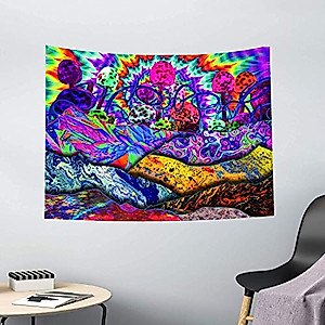 Trippy Tapestry Psychedelic Mountain - Magic Mushroom Wall Hanging Multiple Colorful Hippie Tapestries Art Window Treatments Valance Bedroom Decor Living Room Door Curtain Balcony Sheer Room Divider