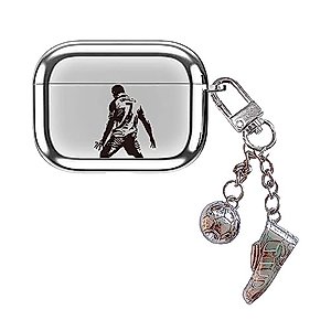 Ptnerbeh Cute AirPod Pro Case,Soccer Player Theme Pattern Design with Keychain Pendant Silicone Soft Shell Compatible with AirPods Pro Case