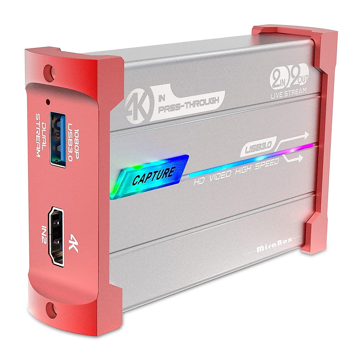 Mirabox Dual HDMI Capture Card for Streaming 2 in 2 Out,Support Dual 4K@30Hz Input,4K@30Hz Passthrough,USB3.0 1080P Capture for OBS Camera DSLR Live Streaming