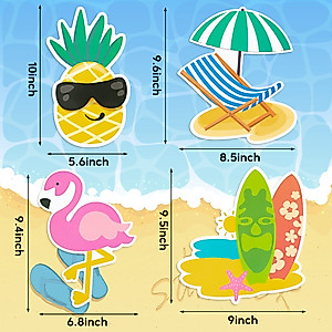 JAPBOR 4pcs Cruise Door Magnets Decorations Magnetic, Refrigerator Car Cabin Ship Magnet, Tropical Beach Summer Hawaii Decal, Flamingo Pineapple Surfboard Fridge Sticker for Home Kitchen Cabinet Decor