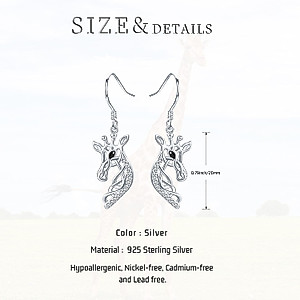 Giraffe Earrings 925 Sterling Silver Celtic Giraffe Dangle Drop Earrings Jewelry Gifts for Women Girls Girlfriend Birthday
