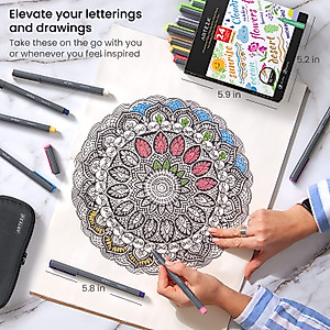 ARTEZA Felt Tip Pens, Set of 24 Landscape Brush Tip Calligraphy Pens for Note Taking, Sketching, Cross-Hatching, Outlining, Dye-Based Ink, Smear-Free