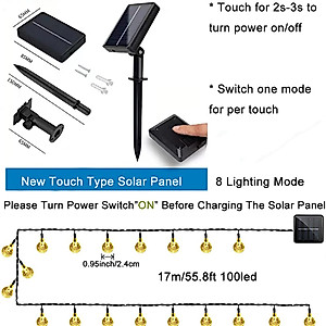 AicooFest Solar String Lights Outdoor Indoor Garden 100 LED 55.8ft Solar USB Powered Waterproof Hanging Crystal Ball Decorative Light for Home, Patio, Party, Outside, Christmas Warm White