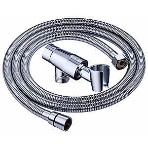 G-Promise All Metal Shower Head Holder with Hose | Solid Brass Adjustable Shower Arm Mount | 71 Inch Flexible Stainless Steel Hose | Wall Mount Handheld Shower Head Replacement (Chrome)