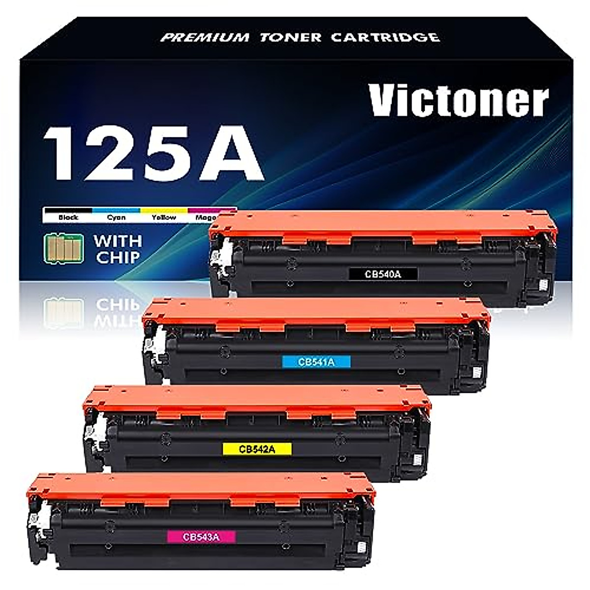 125A Toner Cartridge 4-Pack Compatible for HP 125A CB540A CB541A CB542A CB543A Black Cyan Yellow Magenta Toner Cartridge Bundle for Color Laserjet CP1215 CP1515N CP1518NI CM1312 CM1312NFI Printer