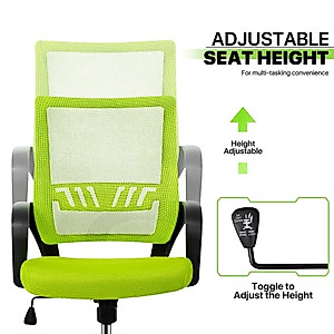 Magshion Middle-Back Office Chair Ergonomic Desk Chair Mesh Computer Chair with Lumbar Support, Modern Executive Adjustable Rolling Swivel Chair Adult & Teen Task Home Office Chair, Green