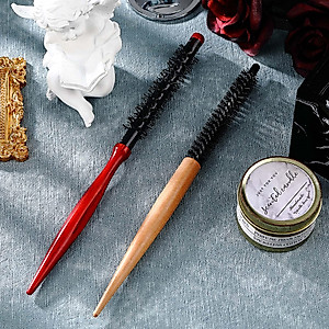 2 Pcs Small Round Hair Brush Mini Round Wood Brush Roller Quiff Hair Combs Nylon Bristles es Salon dressing for Blow Drying Curly Styling Bangs Lifting Beard Care, 2 Styles