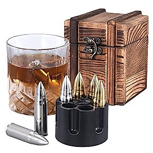 Gifts for Men Dad, Christmas Stocking Stuffers, Whiskey Stones Set of 6 with Wooden Gift Box, Drinking Gifts for Him Boyfriend Husband Grandpa, Ideas for Anniversary Birthday Wedding Housewarming