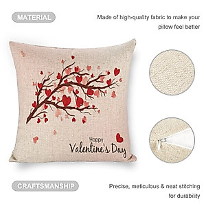 Happy Valentine's Day Throw Pillow Covers 18×18 Pillowcases Set of 2 Love Heart Branch Linen Decorative Square Pillow Case Cushion Covers Standard Size for Sofa Couch Outdoor Bed Pillow Protectors
