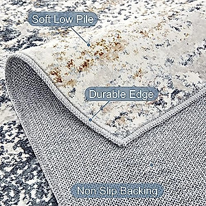 Area Rug Living Room Rugs - 5x7 Abstract Large Soft Indoor Washable Rug Neutral Modern Low Pile Carpet for Bedroom Dining Room Farmhouse Home Office - Beige Blue