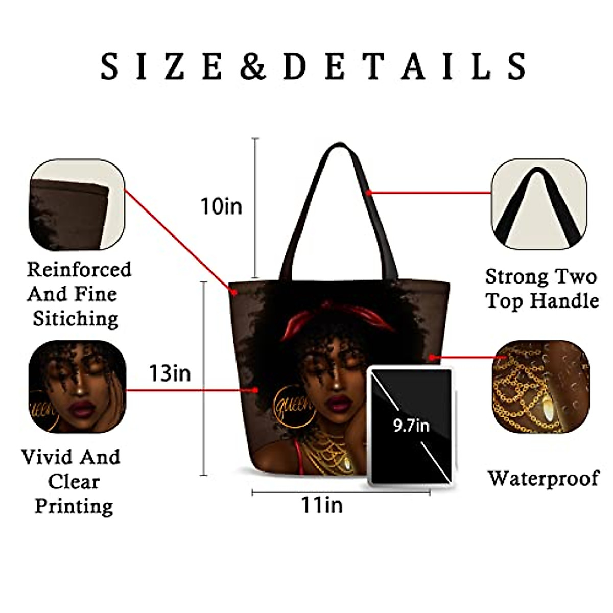 IAGM African American Tote Bag for Women African Shoulder Handbag Black Woman Satchel Bag For Work School