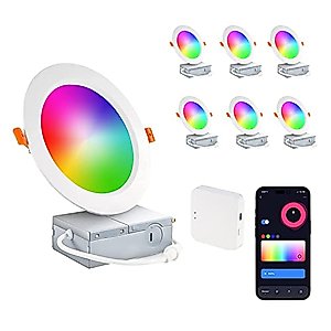 Smart Recessed Lighting 6 Inch, IC Rated Smart WiFi LED Recessed Lights, RGB & Cool & Warm White Dimmable Color Changing Downlight Work with Alexa/Google, Sync to Music,2700K-6500K,1100Lumen (6 Pack)