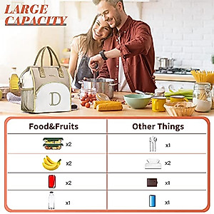 LOKASS Initial Lunch Box for Women Large Lunch Bag, Insulated Cooler Tote Bag for Work/Picnic, Personalized Mother's Day Gift for Mom/Nurse/Teacher-K