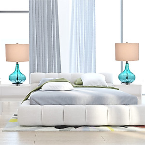 Catalina Lighting 21595-000 Transitional Thumbprint Glass Gourd Table Lamp, 25.5", Blue