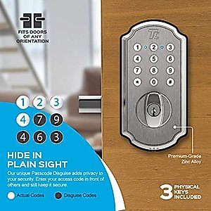 TURBOLOCK TL115 Smart Lock with Keypad and Voice Prompts | Digital Deadbolt w/ App for Unlimited eKeys | Code Disguise, Backup Keys + Micro-USB Port — Ready for Thicker Doors (IP65) (Bronze)