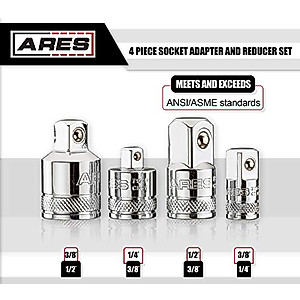 ARES 70007-4-Piece Socket Adapter and Reducer Set - 1/4-Inch, 3/8-Inch, & 1/2-Inch Ratchet/Socket Set Extension/Conversion Kit - Premium Chrome Vanadium Steel with Mirror Finish