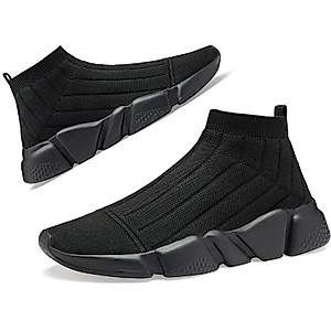 Santiro Slip On Shoes Women Sneakers Lightweight Running Shoes Breathable Gym Athletic Shoes Fashion Walking Tennis Shoes All Black 9.5 US