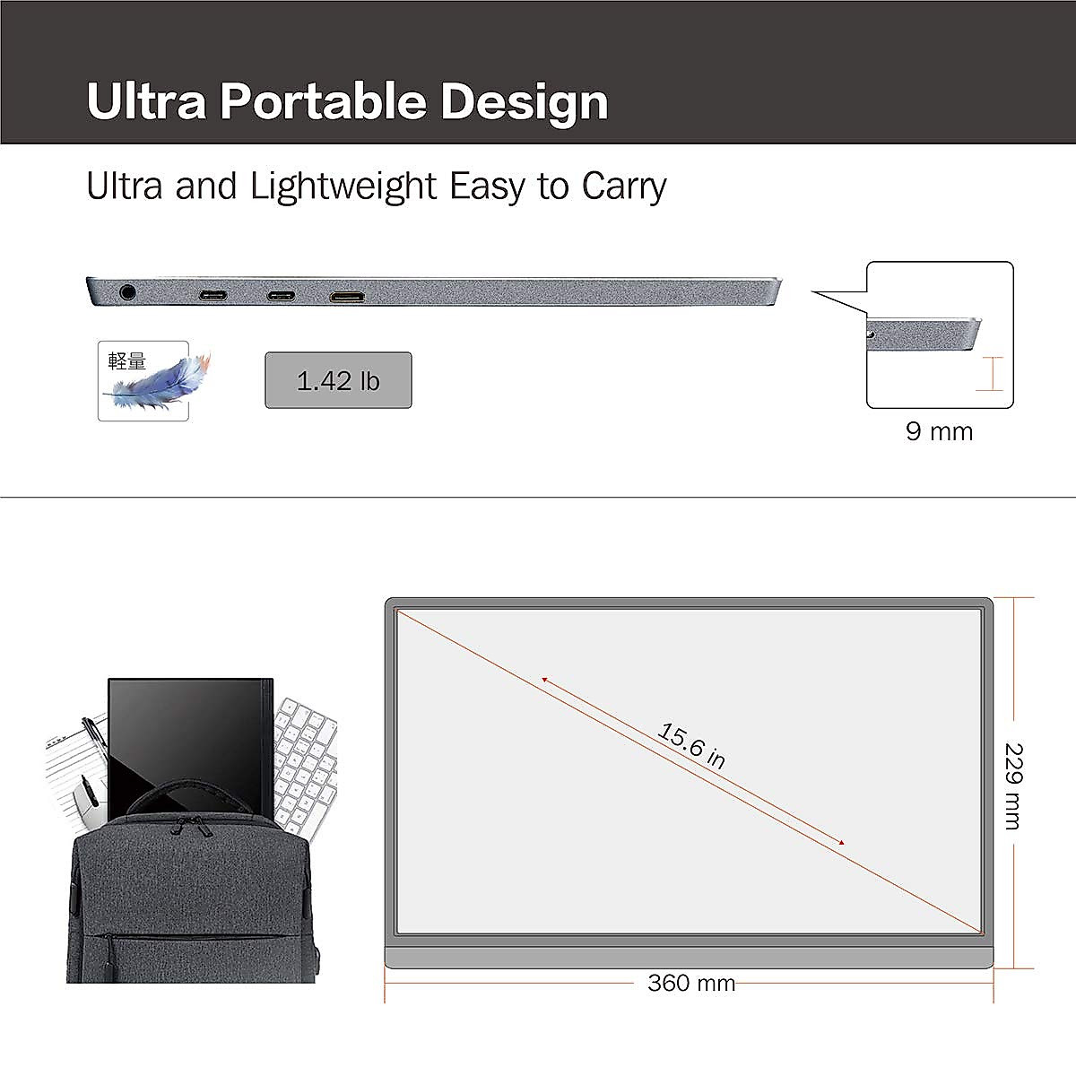 Anmite Portable Gaming Monitor 15.6 Inch Mobile Computer Display External Display for Xbox PS4 Phone with Speakers Type-C USB-C HDMI IPS UHD 1080P LED Screen