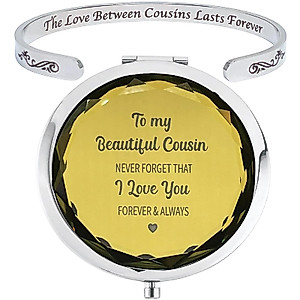 MALLAbyLAMMA Birthday Gift for Cousin Female, Cousin Bracelets for Women, Cousin Mirror Compact, I Love You Cousin, Favorite Cousin Gifts, Sister Cousin Gifts, Gift for Cousin Christmas