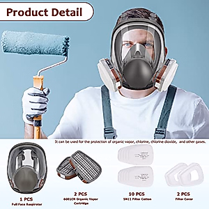 Full Face Respirator Mask, Reusable Full Face Cover, Wide Field of View & Eye Protection Gas Cover, Anti-fog Organic Vapor Mark for Painting, Welding, Polishing, Woodworking, Sanding, Car Spraying