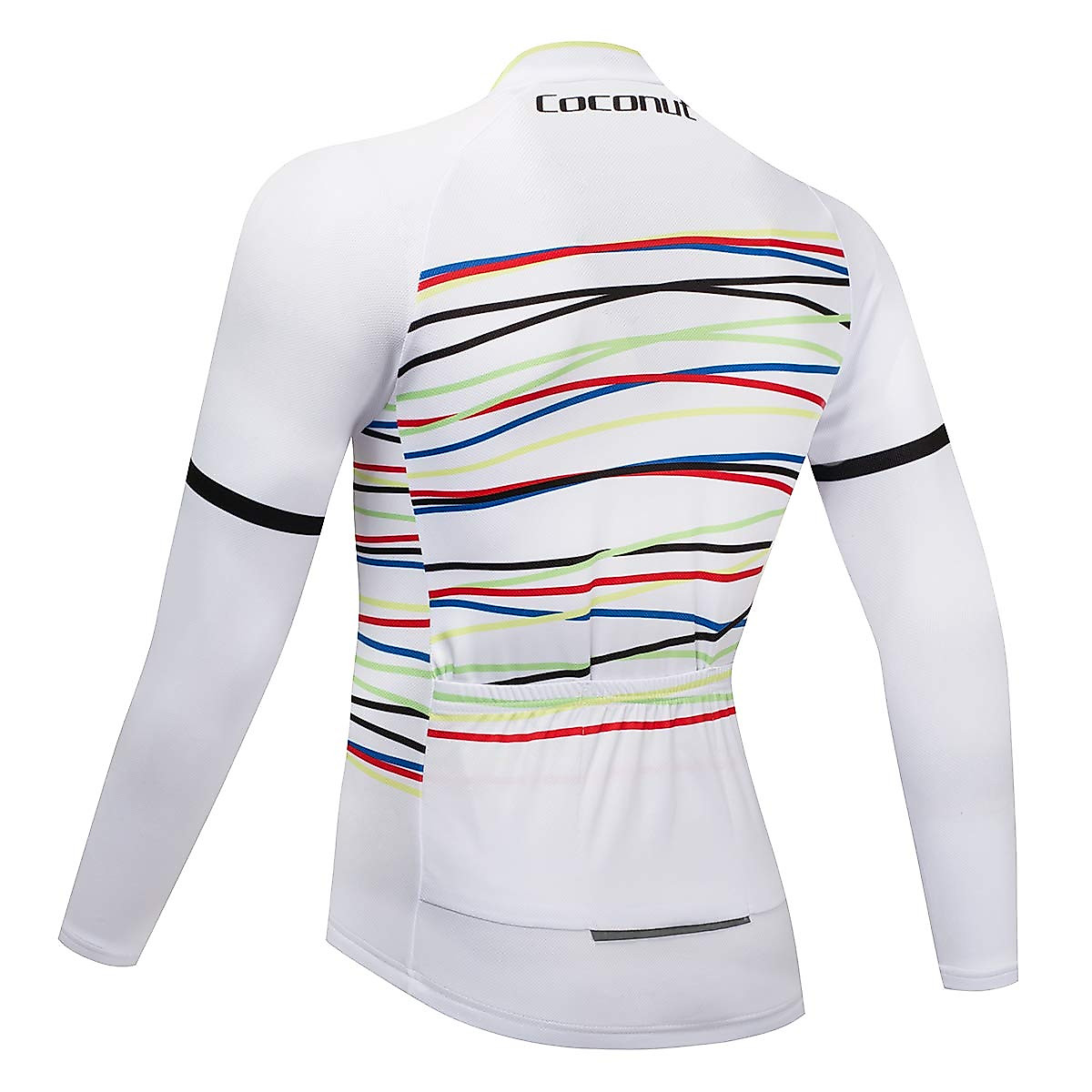 Coconut Ropamo CR Long Sleeve Cycling Jersey Mens, 3+1 Zipper Pockets Bicycle Tops Quick Dry Breathable Biking Shirt (White/Curve, M)