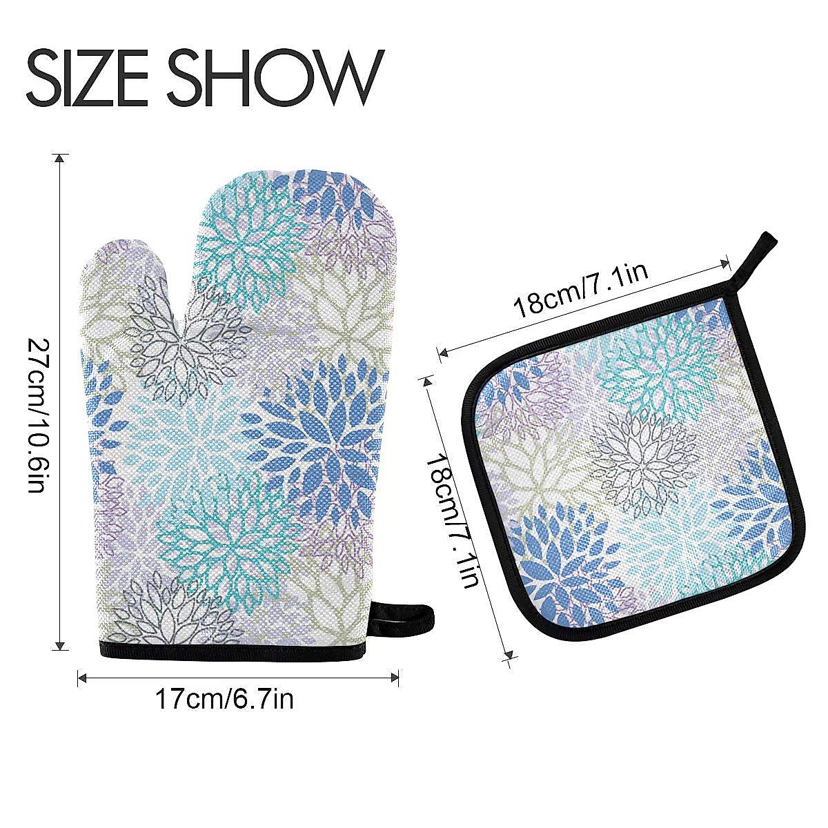 Dahlia Flower Oven Mitts and Pot Holders Sets Heat Resistant Non Slip Daisy Sunflower Oven Gloves Hot Pads Insulated Washable for Cooking Baking BBQ Decorative Kitchen Gift