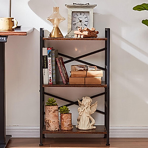 KKN Book Shelf, 4 Tier Industrial Book case, Metal & Wood Small Bookshelf, Display Shelf Book Shelf Storage Organizer for Living Room, Bedroom, and Office Furniture (3 Tier)