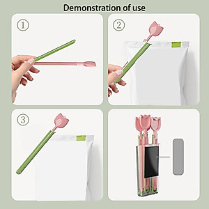 SUNFECILI 15pcs Magnetic Refrigerator Sealing Clip,Cute Tulip Shaped Food Packages Clips,Sealing Clip Bag Plastic Bag Chip Clips,Multi Functional Food Freshness Bag Clip with Storage Box