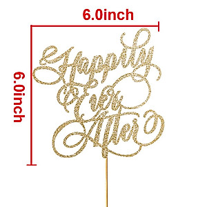 Happily Ever After Cake Topper - Glitter Wedding, Engagement, Bridal Shower, Bachelorette Party Decorations Gold
