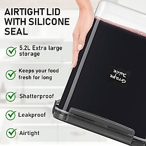 WHITE FEATHER SUPPLIES 4 PC [5.2L / 175 Oz] Large Airtight Food Storage Containers with Lids - Leakproof BPA Free Plastic Kitchen & Pantry Organization for Sugar, Flour & Rice + 4 Measuring Cups