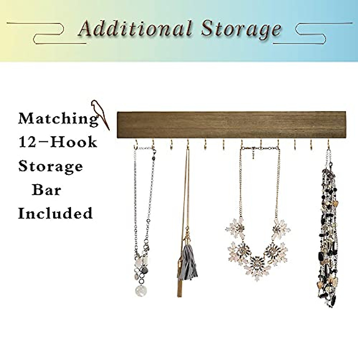 JOYSFIT Rustic Wall Mounted Jewelry Organizer with Wooden Barndoor Decor,Wooden Wall Mount Holder,Jewelry holder for Necklaces, Earings, Bracelets, Ring Holder(NATURAL WOOD)