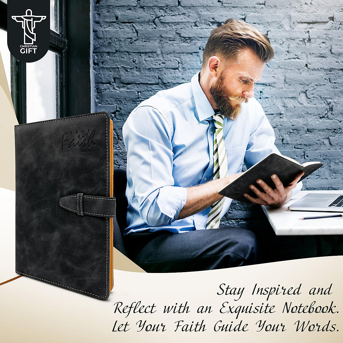 DEHITE Christian Gifts for Men - Religious Basket Inspirational Present - Insulated Tumbler - Notebook - Multitool Pocket Knife - Christmas Gift Birthday Box for Father