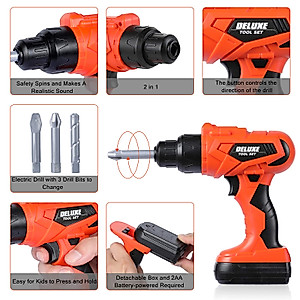 Elitoky Kids Tool Set - Toddler Tool Set with Tool Box & Electronic Toy Drill, Pretend Play Construction Kit for Kids, Toddler Boy Toys, Toy Tools for Kids Ages 3, 4, 5, 6, 7, 8 Years Old