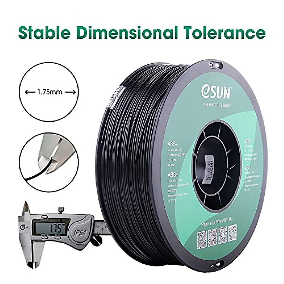 eSUN ABS+ Filament 1.75mm, 3D Printer Filament ABS Plus, Dimensional Accuracy +/- 0.05mm, 1KG Spool (2.2 LBS) 3D Printing Filament for 3D Printers, Black