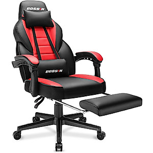 BOSSIN Gaming Chair with Footrest and Massage 400lb Weight Capacity, Big and Tall Gaming Chair for Adults, Ergonomic Heavy Duty Gaming Chair with Large Size Seat and High Back