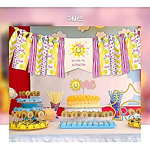 Sunshine Baby Shower Decorations Handmade You are My Sunshine Banner, Sunshine ONE Fabric Ribbon High Chair Banner- 1st Birthday Girls First Birthday Supplies (Sunshine Baby One Set)
