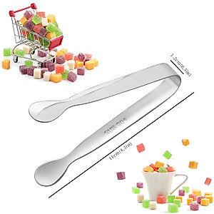 6PCS Mini Small Tiny Tongs, 4.25Inch Stainless Steel Small Tongs for Serving Food, Durable Kitchen Metal Tongs for Ice, Salad, Toaster, Desserts, Appetizers and Charcuterie Board (6 Pack, Silver)