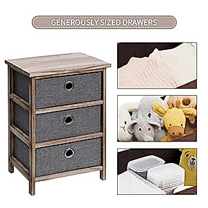 Babion Nightstands Set of 2, Bedside Tables for Bedroom Night Stand with Removable 3 Drawer Nightstand Gray Side Tables Bedroom Small Nightstand with Fabric Storage Drawers Wood Frame (Gray)