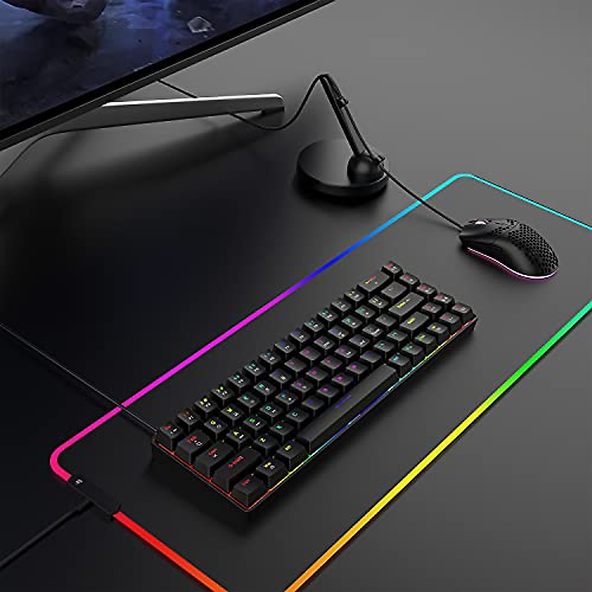 LexonElec 60% Mechanical Gaming Keyboard and Mouse Combo with Mouse Bungee Mouse Pad,Mini 68 Keys Wired Type C 18 Backlit Effects,Lightweight RGB 6400DPI Honeycomb Mice(Black/Blue Switch)