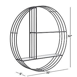 CosmoLiving by Cosmopolitan Metal Round 2 Shelves Wall Shelf, 32" x 6" x 32", Black