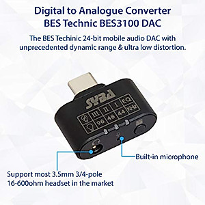 Syba 96 Khz 24 Bit DAC USB-C Tupe C Audio Sound Adapter to 3.5mm Headphone Amplifier 3 Level Eq SD-AUD20223