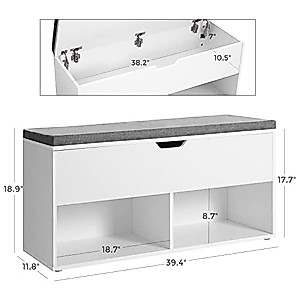 VASAGLE Shoe Bench, Storage Bench with 2 Open and 1 Closed Compartments, Shoe Shelf, Padded Seat, for Entryway, Living Room, Bedroom, White and Gray LHS021W01