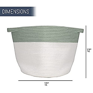 Nat & Jules 12 inch Flexible Woven Fabric Storage Basket: Organize Your Home Office, Linen Closet, Living Room Open Storage, or Soft Flexible Container, Two Tone Cream and Sage Green