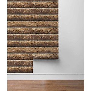 NextWall Faux Log Cabin Peel and Stick Wallpaper