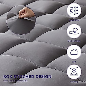 Homemate Memory Foam Mattress Topper Queen, Dual Layer 4 Inch Cooling Mattress Topper, 2 Inch Memory Foam Plus 2 Inch 1800TC Mattress Pad Comfort Support, Pillow Top with 8-21 Inch Deep Pocket, Grey