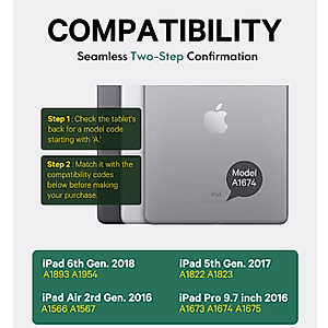 GreenLaw Keyboard case for iPad 9.7 inch, iPad 6th Gen (2018), iPad 5th Gen (2017), iPad Air 2 (2014), 7 Color Backlit, Support 2 BT Devices, Touchpad Keyboard iPad Pro 9.7, Black