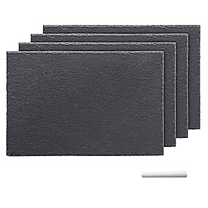 Navaris Natural Slate Serving Plates - Set of 4 Place Mat Serving Trays - Medium Rectangular Stone Table Mat Serving Platter Tiles - 11.8" x 7.8"