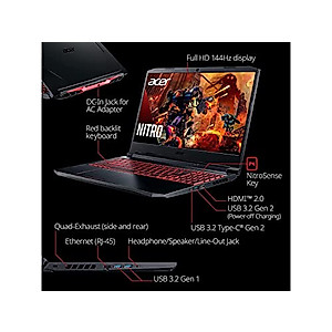 acer Nitro 5 AN515 15.6" FHD 144Hz IPS Premium Gaming Laptop, Intel Quad-Core i5-10300H, 16GB RAM, 512GB PCIe SSD, NVIDIA GeForce RTX 3050 4GB, Backlit Keyboard, Windows 10 Pro + HDMI Cable, Black